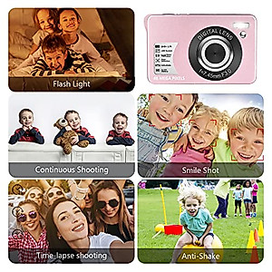 Digital Camera for Kids, 2.7K Digital Camera for Teens, Boys and Girls, 16X Digital Zoom Camera with 32GB SD Card and 2 Batteries (Pink)