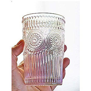 Iridescent Embossed Drinking Glass Gold Rim Water Glass Baroque Clear Crystal Unleaded Wine Milk Juice Coffee Glass,11.7oz,Makeup Brush/Pen/Pencil/Toothbrush Holder (Large)