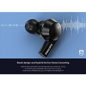 Philips T5505 Wireless Earbuds with Active Noise Canceling (ANC) and IPX5 Water Resistance, Black