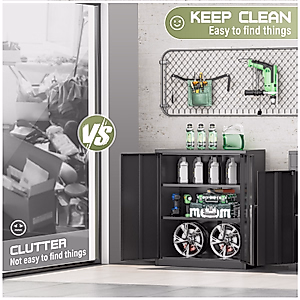 Oakmont Metal Storage Cabinet for Tool Organization, 42" Lockable Garage Storage Cabinets with 2 Doors and 4 Adjustable Shelves, Locking File Cabinet for Office, Home, School (42”-Black)