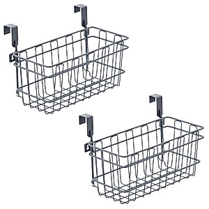 EZOWare Over the Cabinet Door Hanging Organizer Holder, Wall Mountable Deep Metal Storage Basket for Household Kitchen Bathroom Pantry Items (Pack of 2, Small)