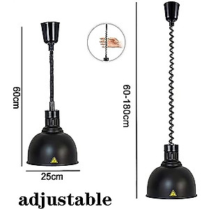 LINKANRUO Hanging Food Heat Lamp,Retractable Food Heating Lamp, with 250mm Food Warmer Lampshade and Bulb 250W, for Buffet,Kitchen,Restaurant,Catering Lamps