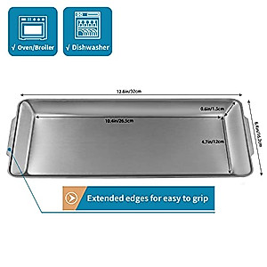 Sanbege 3 Pcs 304 Stainless Steel Serving Platters, 12.6" Rectangle Dinner Plates, Brushed Nickel Organizer Tray for Camping, BBQ, Party, Buffet, Appetizer Serving or Decorations Organization