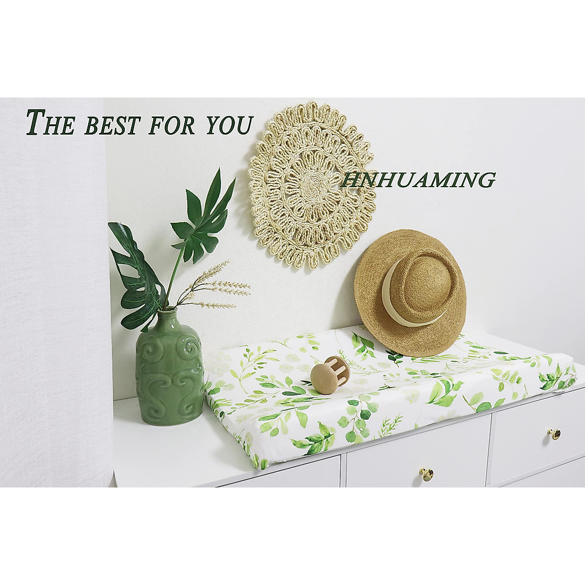 Green Leaves Crib Sheet and Changing Pad Covers,Bassinet Sheet