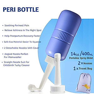 Postpartum Peri Bottle Upside Down Mom Spray Bottle Shattaf Portable Bidet for Postpartum Care, Baby Mom Washer 2In1 Travel Handheld Personal Hygiene Toilet Bottle 400Ml Bonus Angled Nozzle & Bag