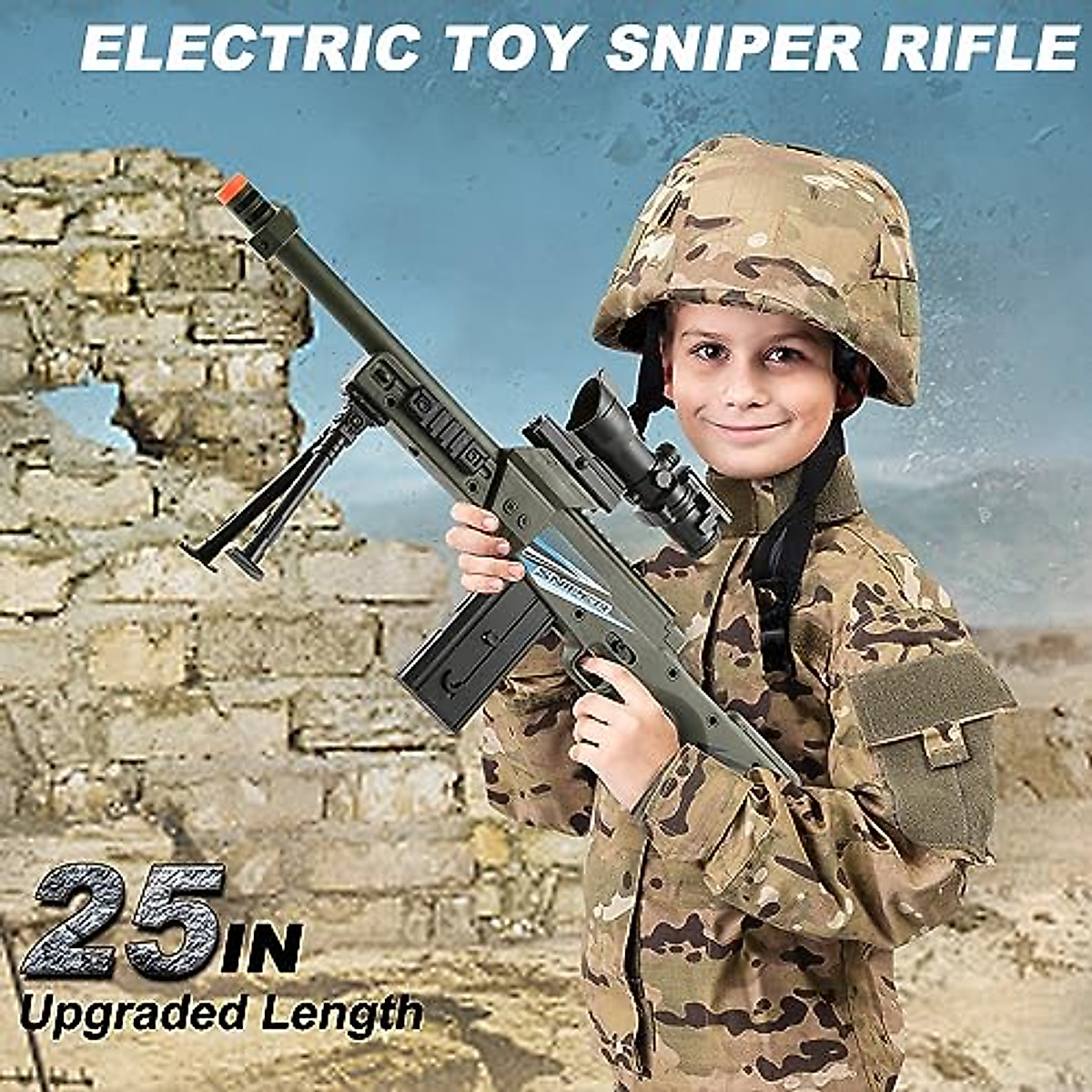 Automatic Sniper Rifle Toy Gun with Scope for Soft Guns Darts with 2 Magazines, Foam Blaster with 100 EVA Soft Bullets, Realistic Electric Machine Gun for Boy 8-12 Age, Birthday Gift for Kid and Adult