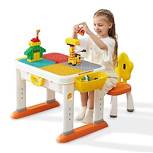 KUB Kids Activity Table Building Blocks Table and Chair Set Kids Play Table Water and Sand Table Learning Play Table for Boys Girls 3 4 5-10 Years Old
