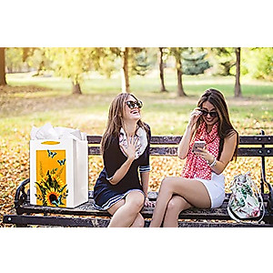 XJF 13in Large Sunflowers Gift Bag,Watercolor Flowers Gift Bag with Tissue Paper,Sunflowers Gift Bag for Birthdays,Mothers Day,Anniversary,Baby Shower,Bridal Shower,Yellow