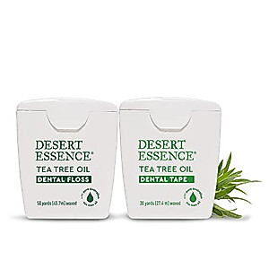 Desert Essence, Tea Tree Dental Tape 30 yd - Gluten Free - Cruelty Free - Naturally Waxed with Bees Wax - Thick Floss no Shred Tape - Tea Tree Oil - Removes Plaque and Build Up