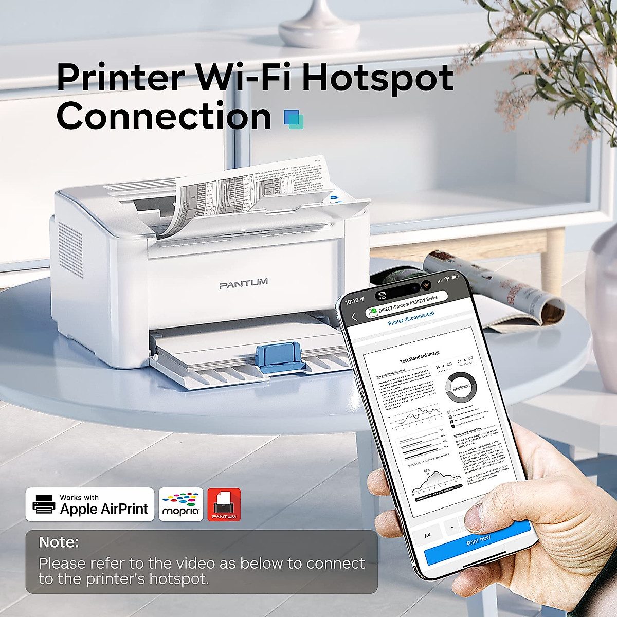 Pantum Laser Printer Black and White,Wireless Computer Printer Home Use,Small Compact Design, Monochrome P2502W Print Up to 23PPM (White), 13.27inW X 8.66inD X 7.01inH