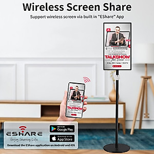 AYSTekMann 15.6" Digital Signage Displays LCD Capacitive Touch Screen Advertising Display with Wireless Screen Mirroring, Digital Advertising Screen with Adjustable Floor Stand - Android 11 4+64GB