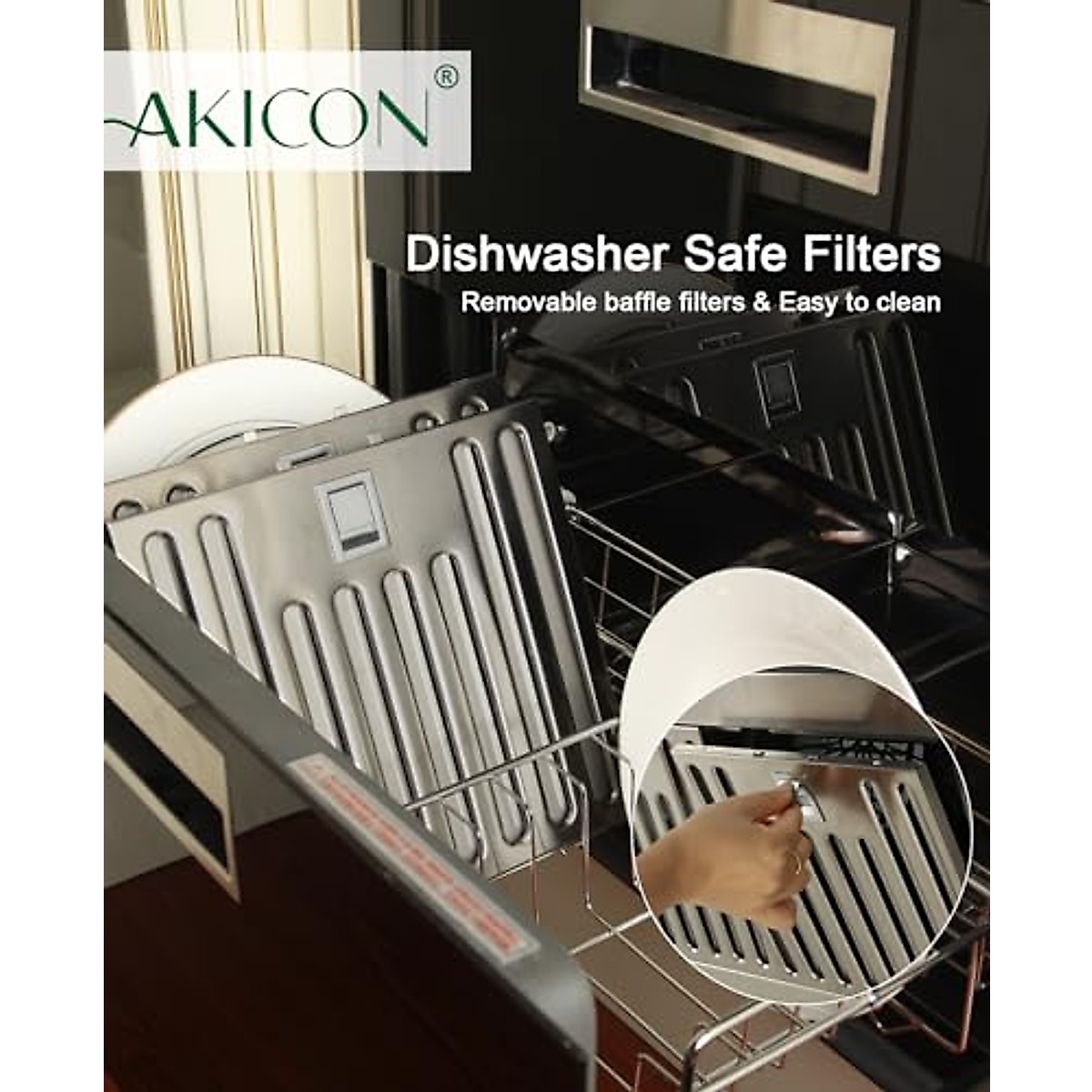 Akicon 30 Inch Range Hood Insert, Ultra Quiet Stainless Steel Ducted Insert/Built-in Kitchen Vent Hood with Powerful Suction, LED Lights and Dishwasher Safe Filters, 3-Speeds 600 CFM