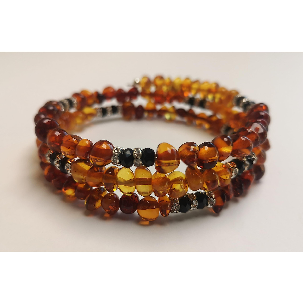 Baltic Amber Bracelet for Adult, Handmade Clean Polished Amber Jewelry- Wire Snake, up to 7.5” wrist size