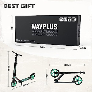 WAYPLUS Kick Scooter for Ages 6+,Kid, Teens & Adults. Max Load 240 LBS. Foldable, Lightweight, 8IN Big Wheels for Kids, Teen and Adults, 4 Adjustable Levels. Bearing ABEC9
