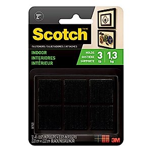 Scotch Multi-Purpose Hook and Loop Fasteners, For Indoor Use, Black, 7/8 in, 12-Pair, 24-Squares