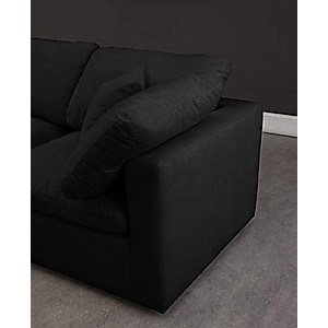 Meridian Furniture Plush Collection Contemporary Down Filled Cloud-Like Comfort Overstuffed Velvet Upholstered Modular L-Shaped Sectional, 5-Seater, Semi-Armless, Black