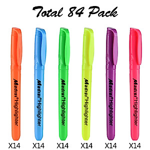 Madisi Highlighters, Chisel Tip, Assorted Colors, Bulk Pack, 84-Count