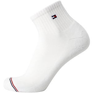 Tommy Hilfiger Men's Quarter Socks - 12 Pack Soft Cushion Athletic Ankle Socks for Men - Breathable Men's Sports Socks, Size 7-12, Solid White