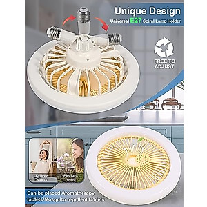 VONFAME Enclosed Ceiling Fan with Light and Remote Small 10-inch E27 Bladeless Ceiling Fans Dimmable LED Lights 3 Gear Wind Speeds Family Summer Gift for Garage Tool Room and Store Room(Yellow)