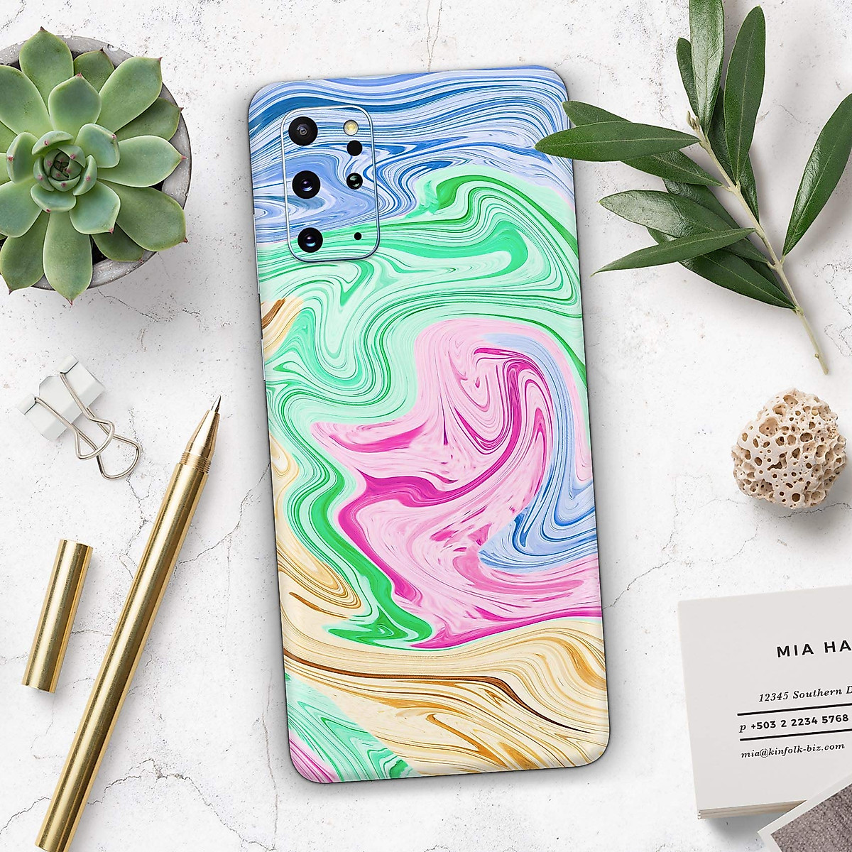 DesignSkinz Mixed ColorOil Protective Vinyl Decal Wrap Skin Cover Compatible with The Samsung Galaxy S20 (Screen Trim & Back Glass Skin)