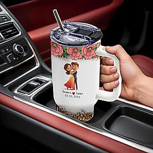 Personalized 40oz Tumbler with Handle – wedding morning text-Custom Couple Gift for Anniversary Wedding Gift, Birthday, Mother's Day, Valentine’s Day epcHFi