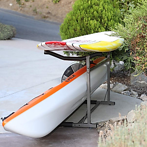 SPAREHAND Hybrid Kayak/SUP Heavy Duty Freestanding Storage Rack - 2 Tier Kayak Storage Rack - Garage Storage for Fishing Kayaks