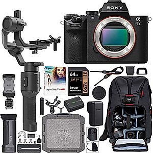 Sony a7 II Full-Frame Alpha Mirrorless Digital Camera 24MP a7II Body ILCE-7M2 Filmmaker's Kit with DJI Ronin-SC 3-Axis Handheld Gimbal Stabilizer Bundle + Deco Photo Backpack + 64GB Card + Software