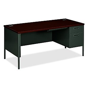 HON Metro Classic Charcoal Finish Laminate Right Pedestal Desk with 1 Box/1 File Drawer, 66"W, Mahogany