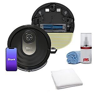 Shark AV2001WD AI VACMOP 2-in-1 Robot Vacuum and Mop with Self-Cleaning Brushroll, LIDAR Navigation, Home Mapping,Compatible with Alexa, Wi-Fi, Black/Brass + White Towel + LCD Screen Cleaner