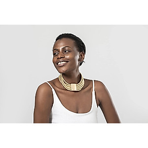 N-BOOMOR Gold African Choker Necklace Layered Collar Necklace Short Chunky Tribal Boho Style Statement Necklace African Jewelry for Women, with 2 Earrings, Golden Set, 13.7 Inches