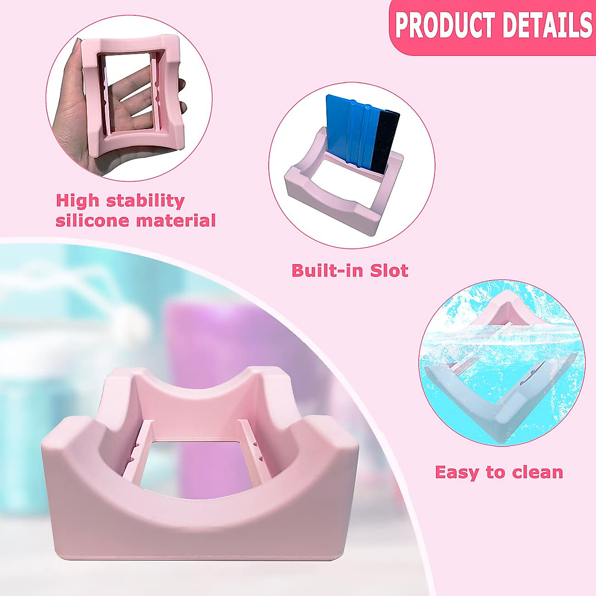 LexRory Silicone Cup Cradle for Tumblers - Tumbler Holder for Crafts with Felt Edge Squeegee - 2 Angles Cups Stand Use to Apply Vinyl Decals for Tumblers Cup Projects