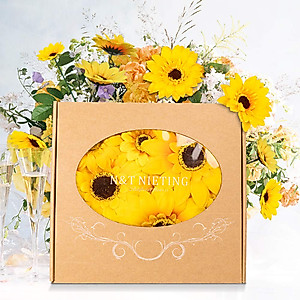 N&T NIETING Artificial Sunflowers, 20Pcs Fake Silk Sunflower Heads with Stems for DIY Crafts Wedding Party Home Garden Decorations