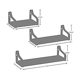 Coral Flower Set-of-3 Wall-Mounted Floating Shelves for Bedroom, Living Room, Bathroom, Kitchen, Office and More, 17inch, Natural Paulownia wood + Iron, Espresso 1