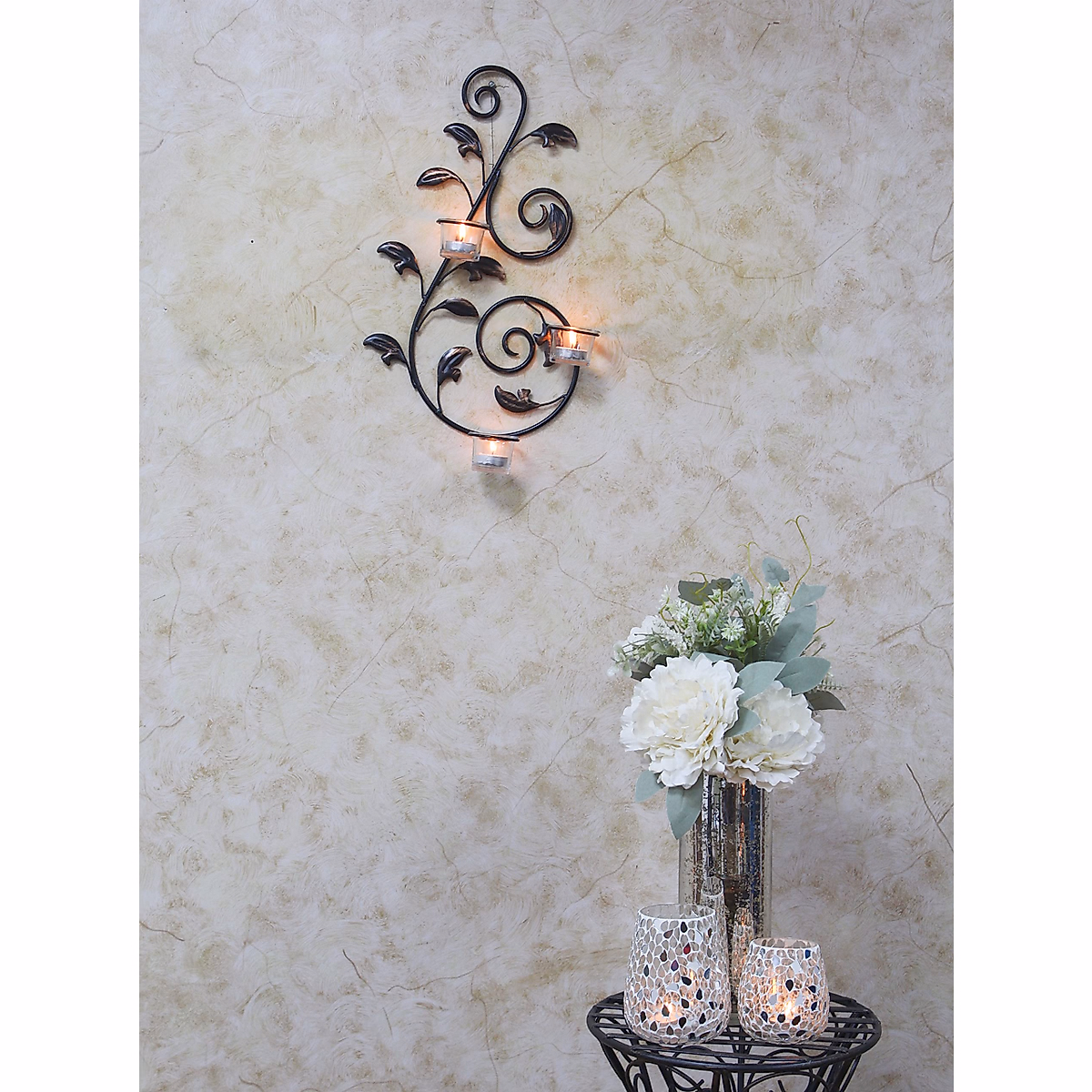 Hosley Iron Leaf Wall Sconce Set with Tealights 18" High Large Scale Wall Decor Elegant Iron Sconces for Home Decorative Metal Leaf Design Perfect for Modern