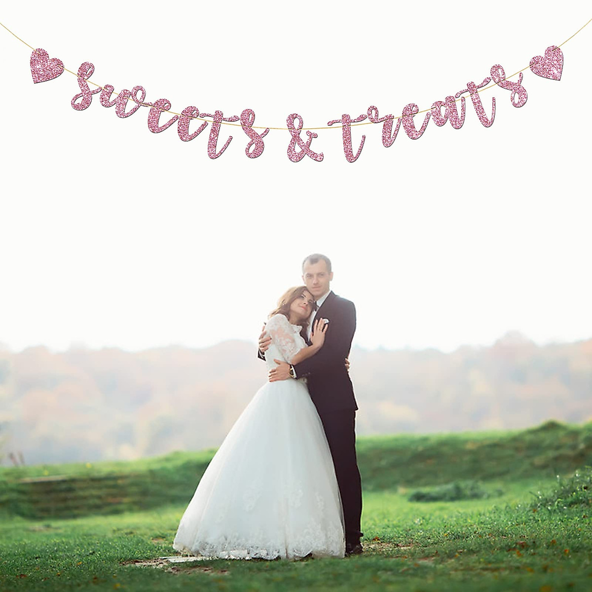 Talorine Sweets & Treats Banner, Bridal Shower, Engaged, Wedding Anniversary, Children Birthday Party Decorations (Pink Glitter)