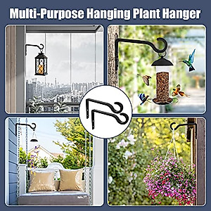 Hanging Plant Bracket for Wall Hooks, 6 Inch Metal Plant Hook Decorative Wall Plant Bracket for Hanging Bird Feeders, Flower Baske, Lanterns, Wind Chimes, Home Decor Indoor & Outdoor 2 Pack, Black