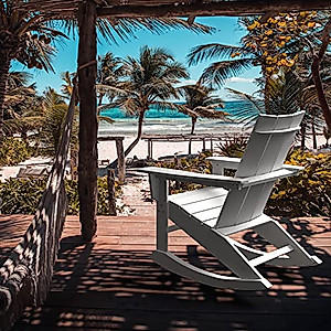 RESINTEAK Modern Adirondack Rocking Chair, All Weather Resistant, Ergonomic Design and Comfort, 20 Inch Wide Seat, up to 350 lb Big and Tall Porch Rockers for Backyards, Firepit, Deck (White)