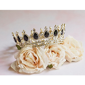 SWEETV Crystal Queen Crown for Women, Rhinestone Wedding Tiara Headband, Full Round Princess Crown Hair Accessories for Prom Birthday Costume Party,Champagne+Gold