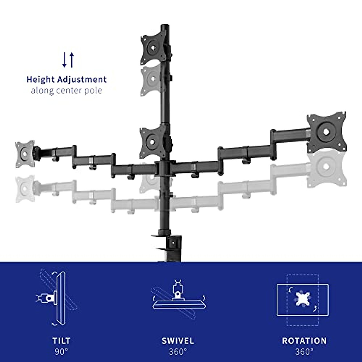 VIVO Quad Monitor Adjustable Heavy Duty Mount, Articulating Stand for 4 LCD Screens up to 24 inches STAND-V004Y