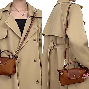 jiesinlov Leather Bag Shoulder Strap Compatible with Mini Pouch,Purse Straps Crossbody Adjustable Replacement Conversion Kit Fit for Handbag (BROWN-GOLD)