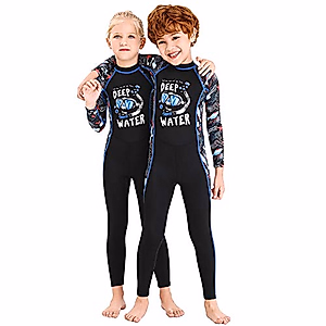 Full Body Kids Swimsuit One Piece Rash Guard Long Sleeve Wetsuit Skin for Girls Boys Children, Sunsuit Swimwear UPF 50+ UV Sun Protection Quick Dry for Beach Water Sports (Boy Black, S)