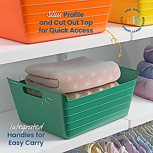 ECR4Kids Bendi-Bins with Handles, Multipurpose Flexible Plastic Storage Baskets, Stackable Baskets, Soft Plastic Storage Bin, 13in x 10in, 6-Piece - Assorted