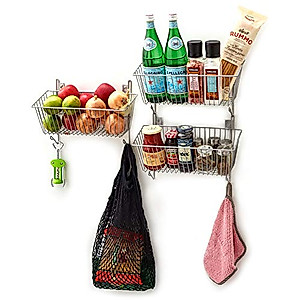 EZOWare 3 Tier Over the Door Rack / Wall Mount Storage Organizer Baskets, Hanging Shelves Set for Kitchen Bathroom Closet