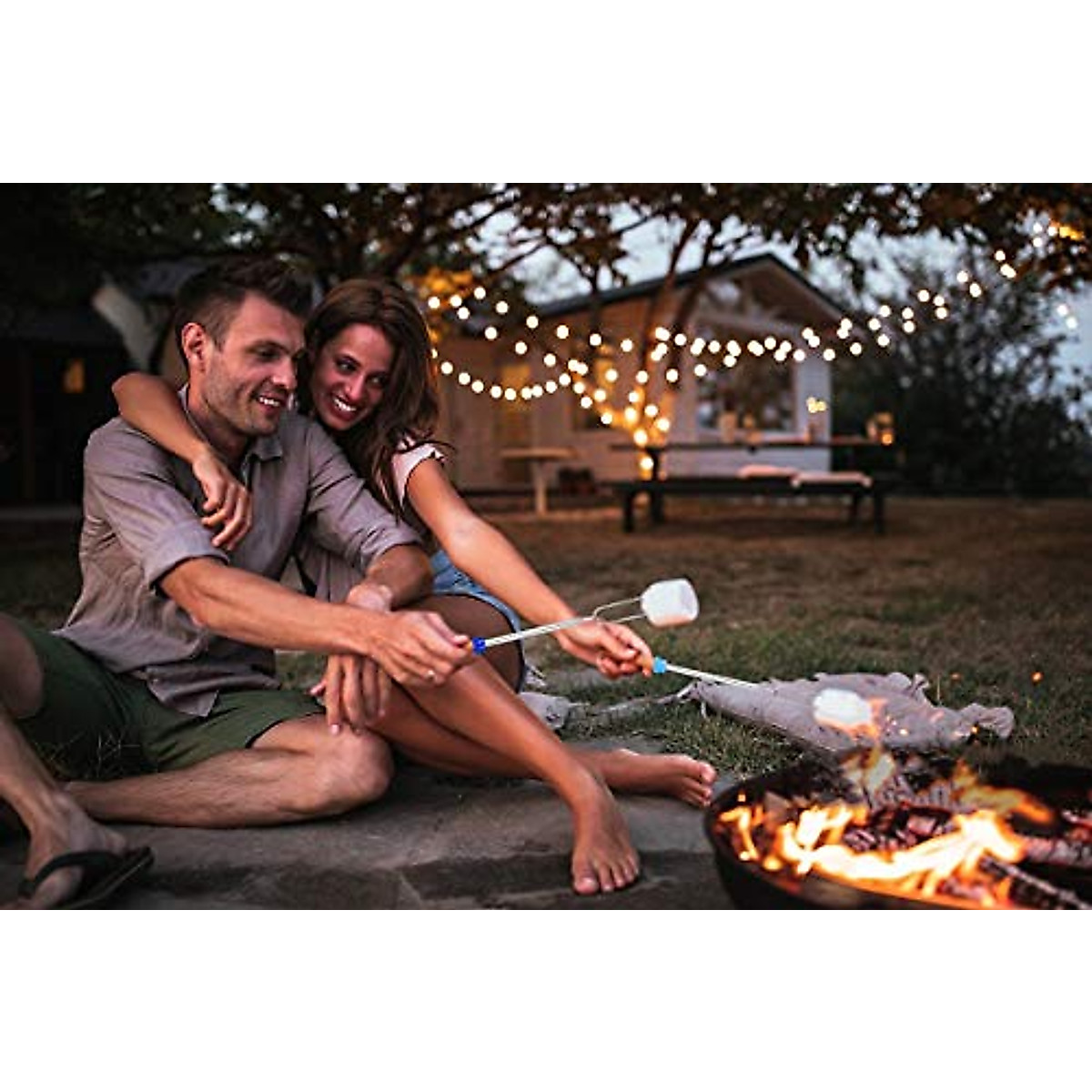 HSHKJ Marshmallow Roasting Stick 8 Packs Smores Skewers for fire Pit Telescoping BBQ Fork with Wooden Handle for Sausage Hot Dog Campfire Camping Stove Grill Kit with Portable Bag,32Inch