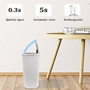 Bathroom Trash Cans with Lids, Sapouni Automatic Motion Sensor Trash Can 3.4 Gallon Smart Touchless Garbage Can Slim Plastic Narrow Rubbish Can for Bathroom, Bedroom, Kitchen, Living Room, Office