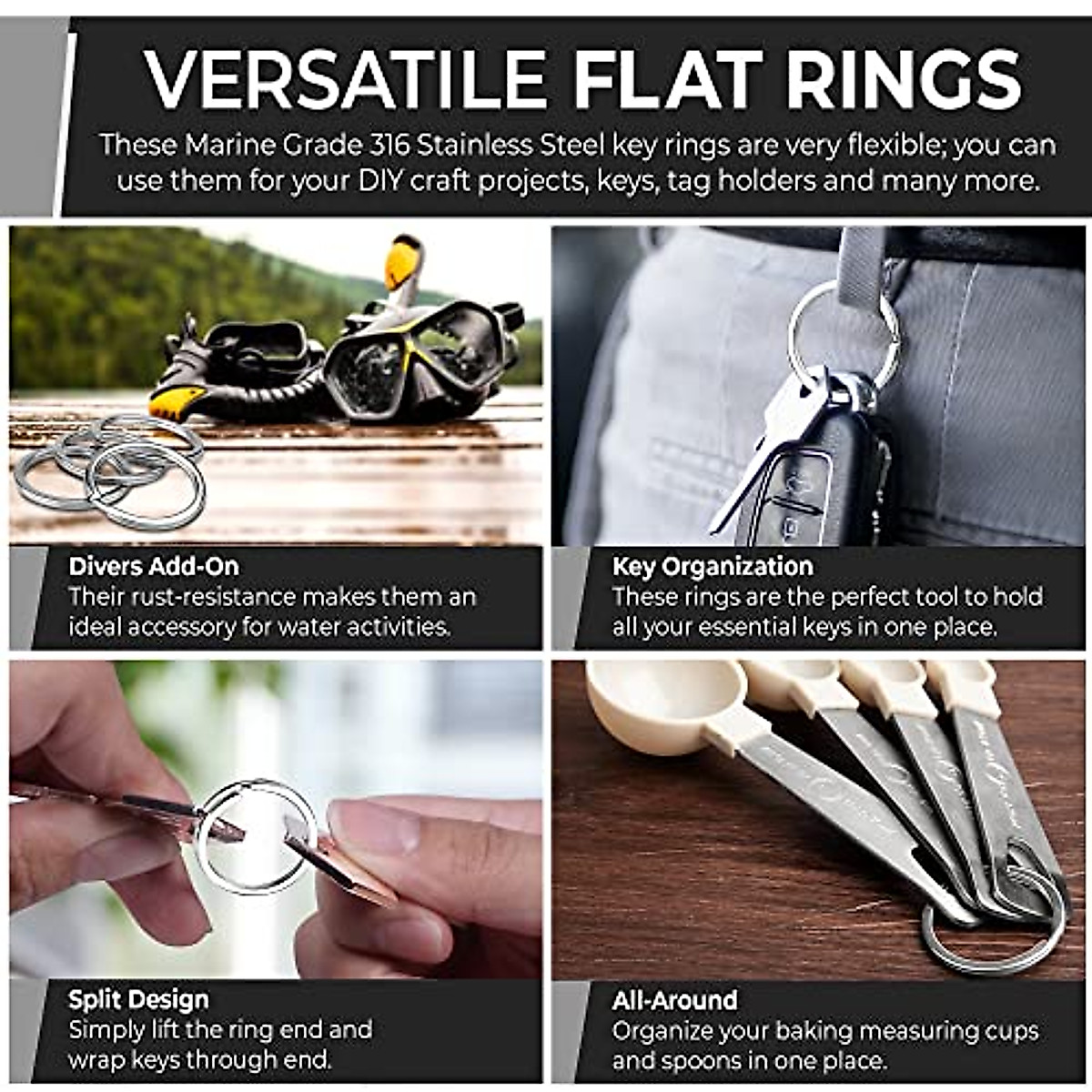 Crest Stainless Steel Key Rings - 10 Pcs - ~1.25inch, 32mm Surgical - Marine Grade SS316 Round Split Key Rings for Keychains - Surgical - Marine Grade Stainless Steel Keychain