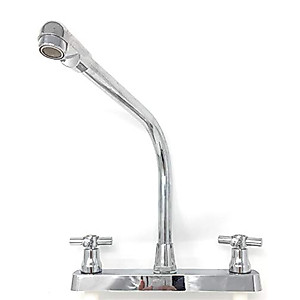 Chromed Surface 8" Two-Handle Tall Stainless Steel Spout Kitchen Faucet 8-inch Center Hole [1205PC] ADA- Plastic (POM) No Lead Body HI Rise SPOUT