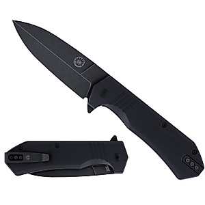 Off-Grid Knives - Stinger XL Folding Knife w. Spear Point Blade, Crucible 154CM Steel, G10 Scales, Deep Carry Clip (Blackwash)