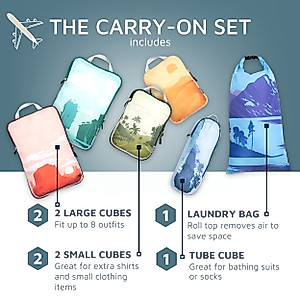 TRIPPED Travel Gear Compression Packing Cubes for Travel - Luggage and Backpack Organizer Packaging Cubes for Clothes (Graphic, 6 Piece Set)