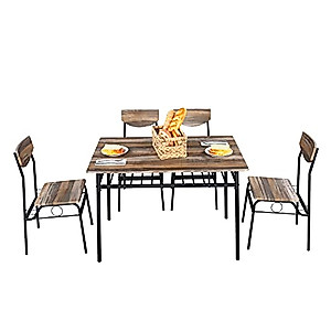AOCOROE Rectangular Dining Table & Chair Set of 5 w/Storage Space, Dining Room Set w/ 1 Table & 4 Chairs, Table Chair Set w/MDF Tabletop & Iron Frame, for Dining Room, Bistro, Home Bar, Kitchen